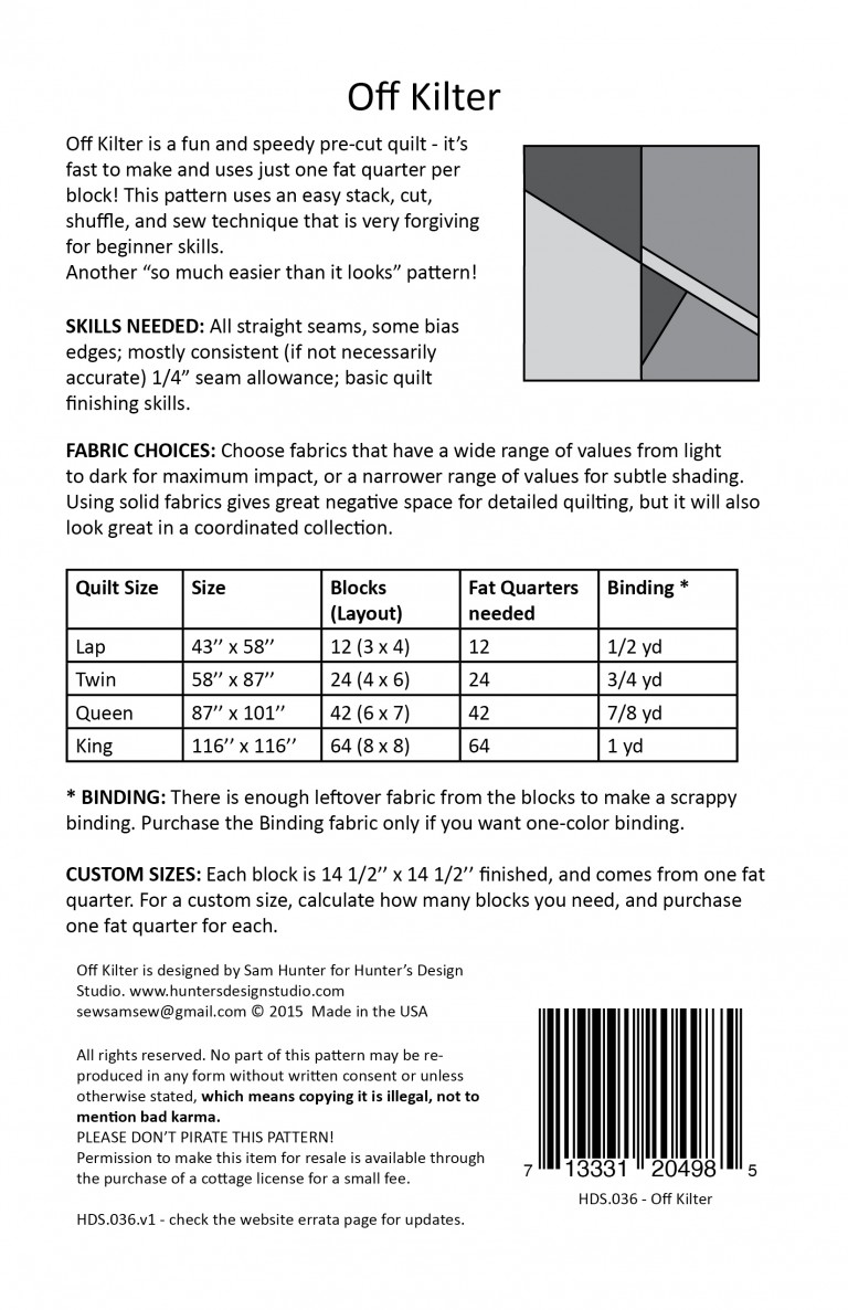 Off Kilter - PDF - Hunter's Design Studio