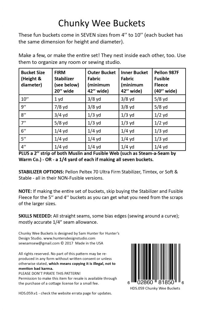 Chunky Wee Buckets - PDF - Hunter's Design Studio